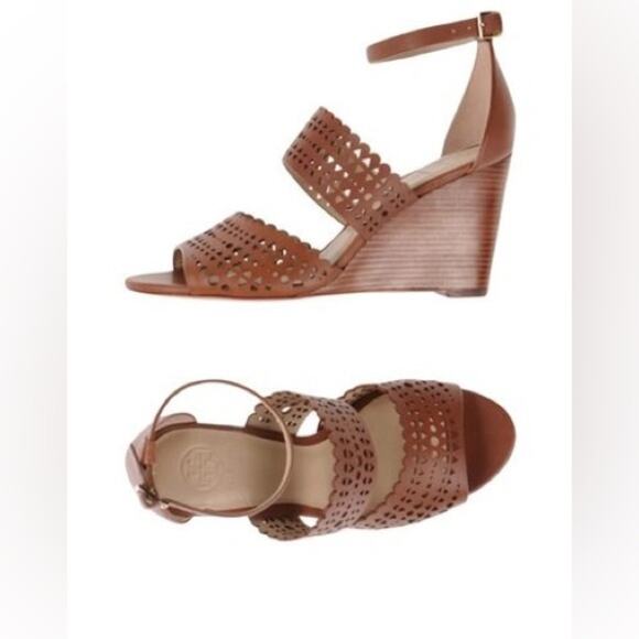 Tory Burch | Shoes | Tory Burch Perforated Nutria Brown Leather Wedge ...